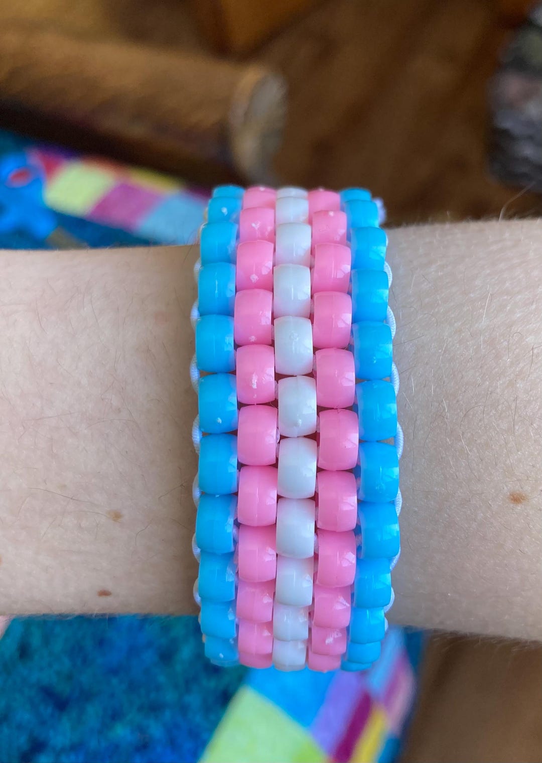 Trans Flag Mini Pony Bead Kandi Peyote Cuff - Etsy