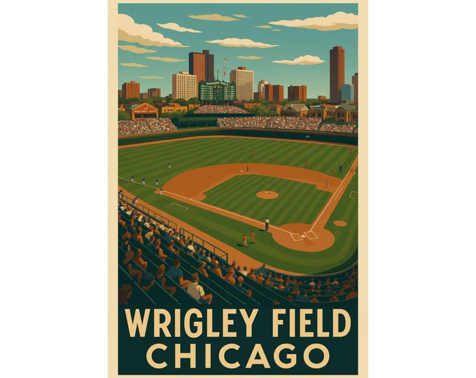 Vintage Wrigley Field Matte Vertical Poster, Chicago Cubs Baseball Art ...