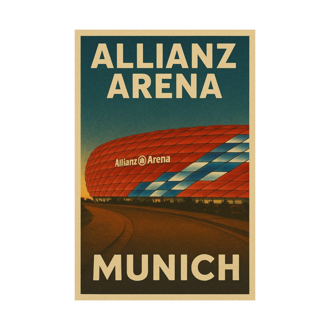 Allianz Arena Vintage Travel Poster, Munich Football Stadium Wall Art ...