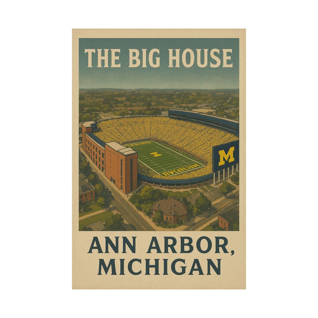 The Big House Vintage Ann Arbor Poster, Michigan Stadium Wall Art ...