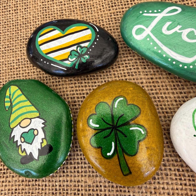 Hand-painted St. Patrick’s Day Rock Art, Set of 5. Acrylic on River ...