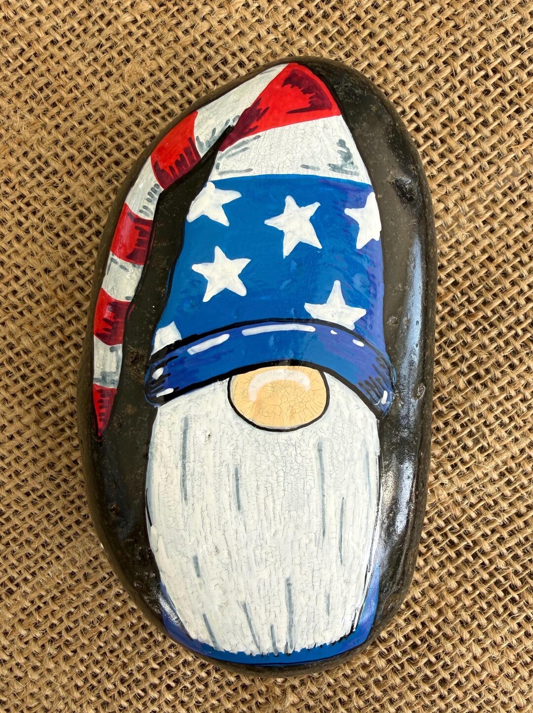 Hand-painted American Flag Gnome, Acrylic River Rock Design - Etsy