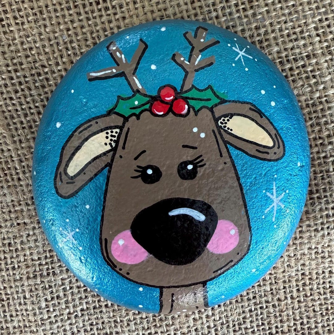 Hand Painted Reindeer Rock - Christmas Decor - Etsy