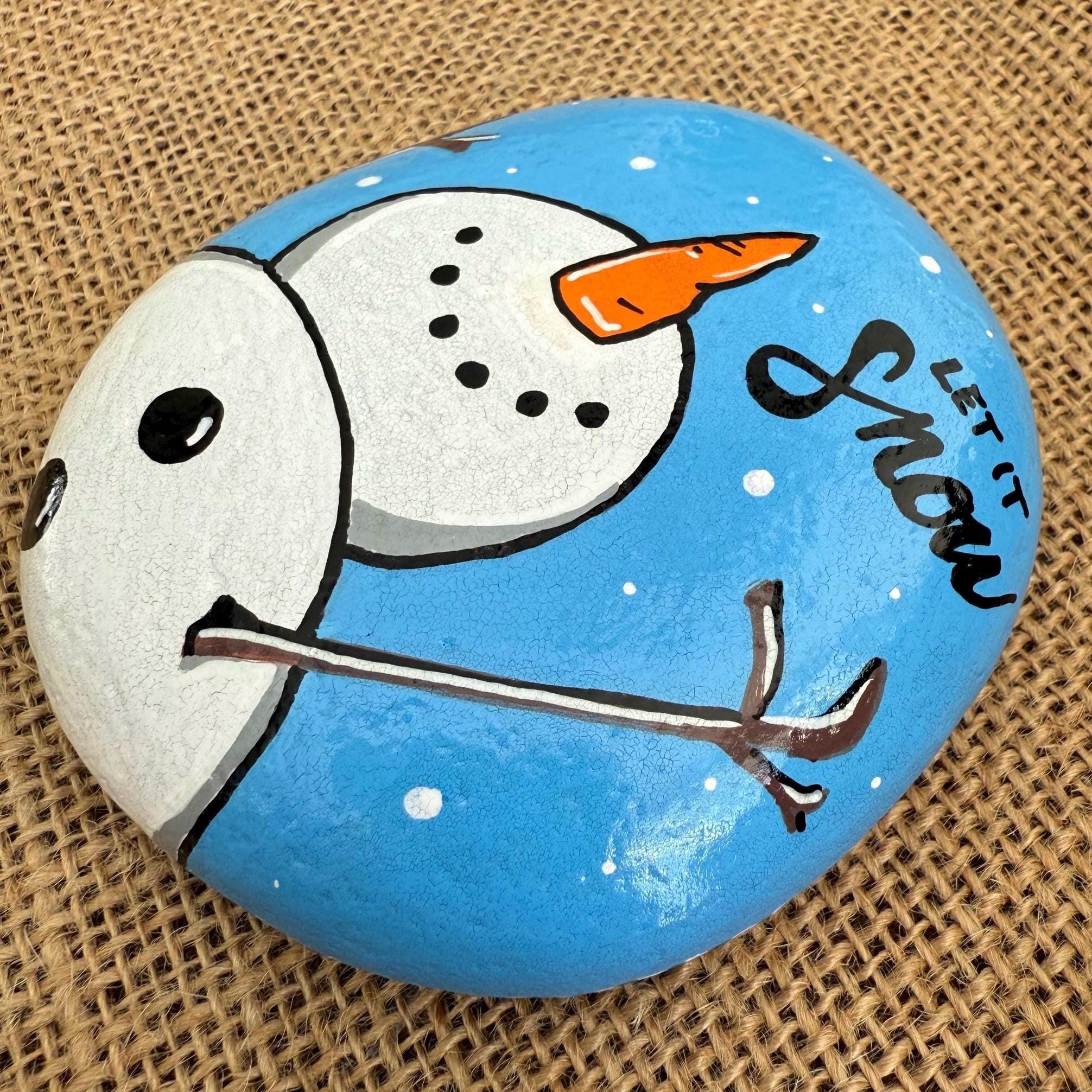 Hand-painted Christmas Snowman River Rock, Holiday Decor - Etsy