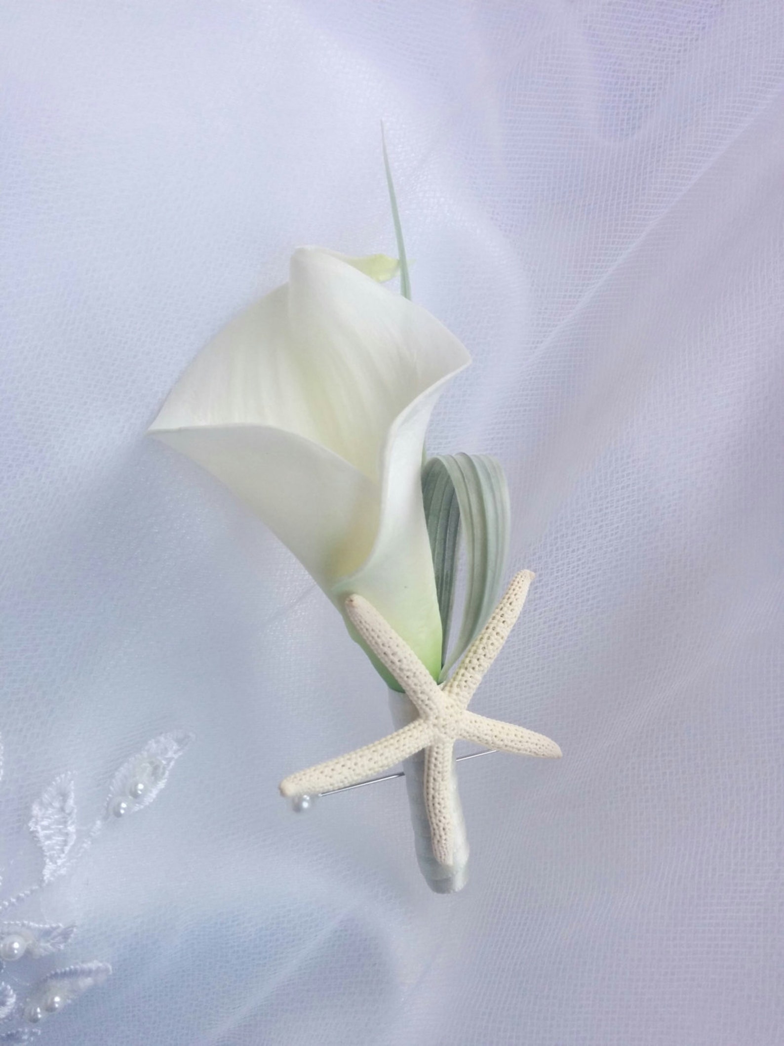 Wedding Natural Touch Ivory Calla Lily and Starfish Silk | Etsy