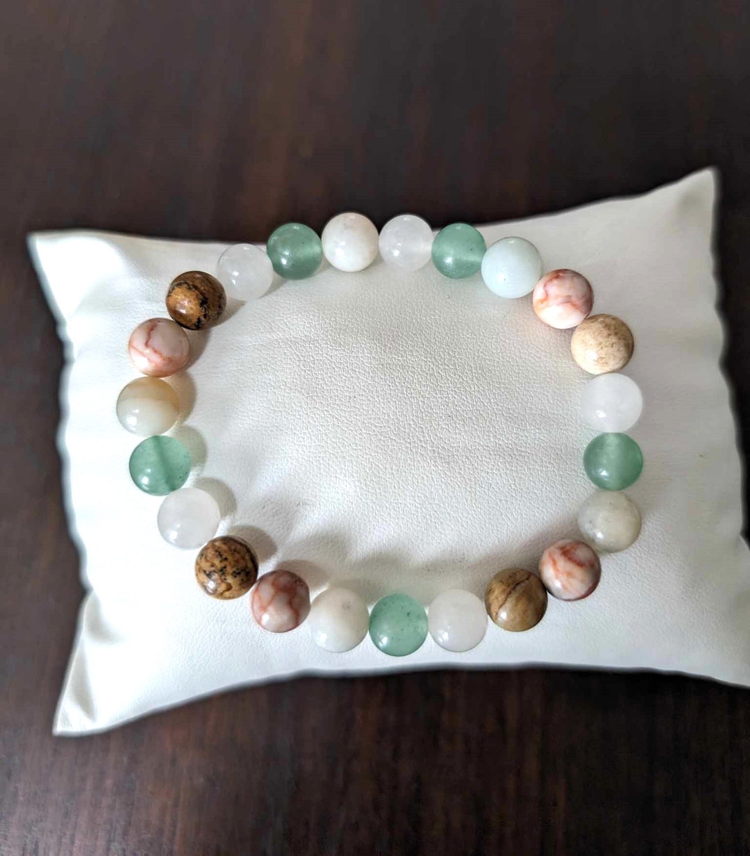 8mm Red Network Jasper Green Aventurine Clear Quartz & Picture Jasper ...