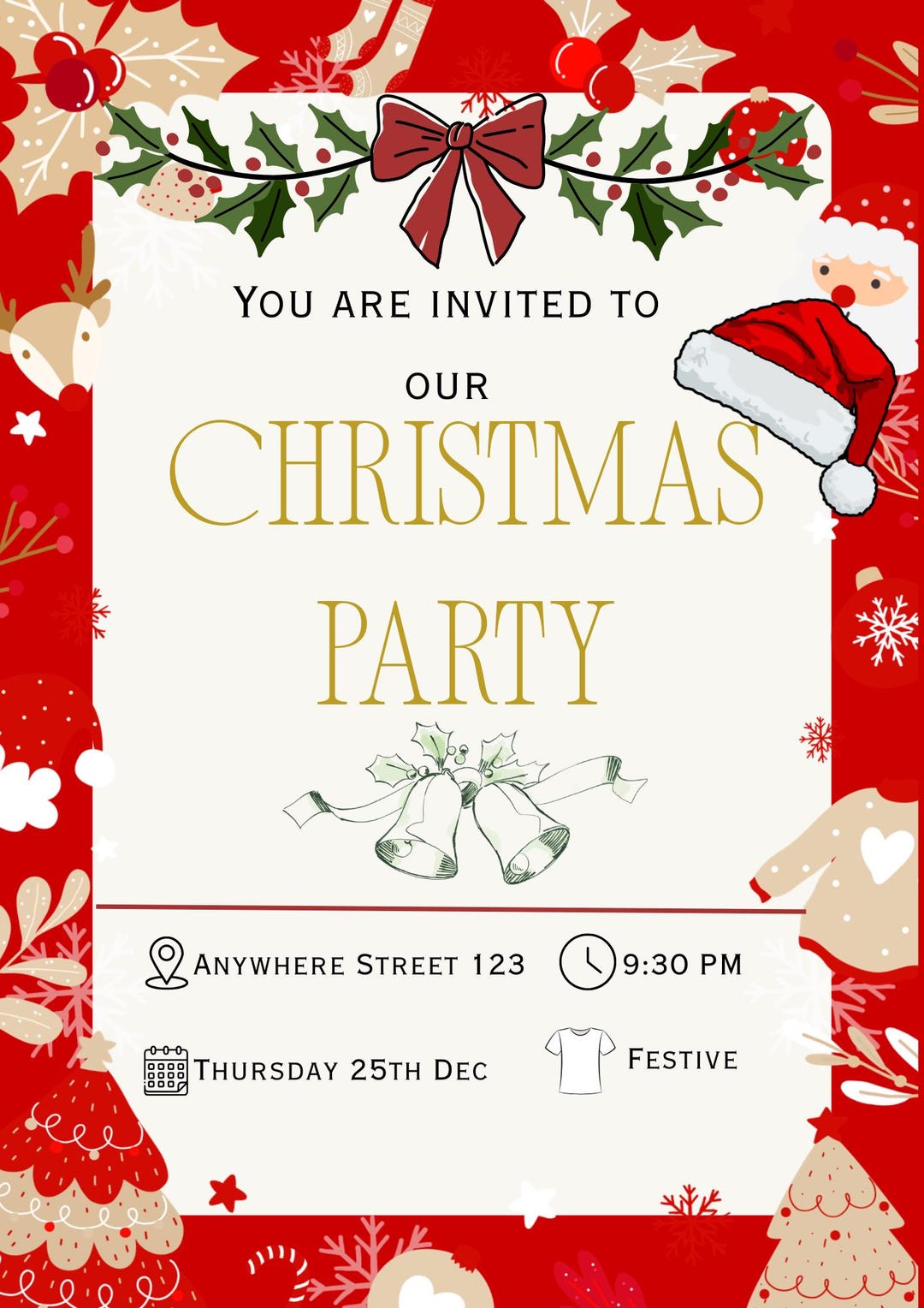 Festive Christmas Party Invite Template | Customisable | Personalisable ...
