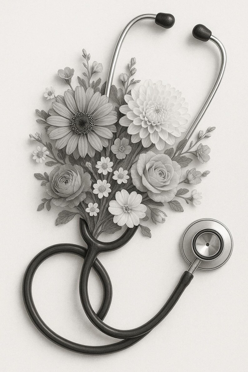 Nurse Stethoscope Floral Art Print - Etsy