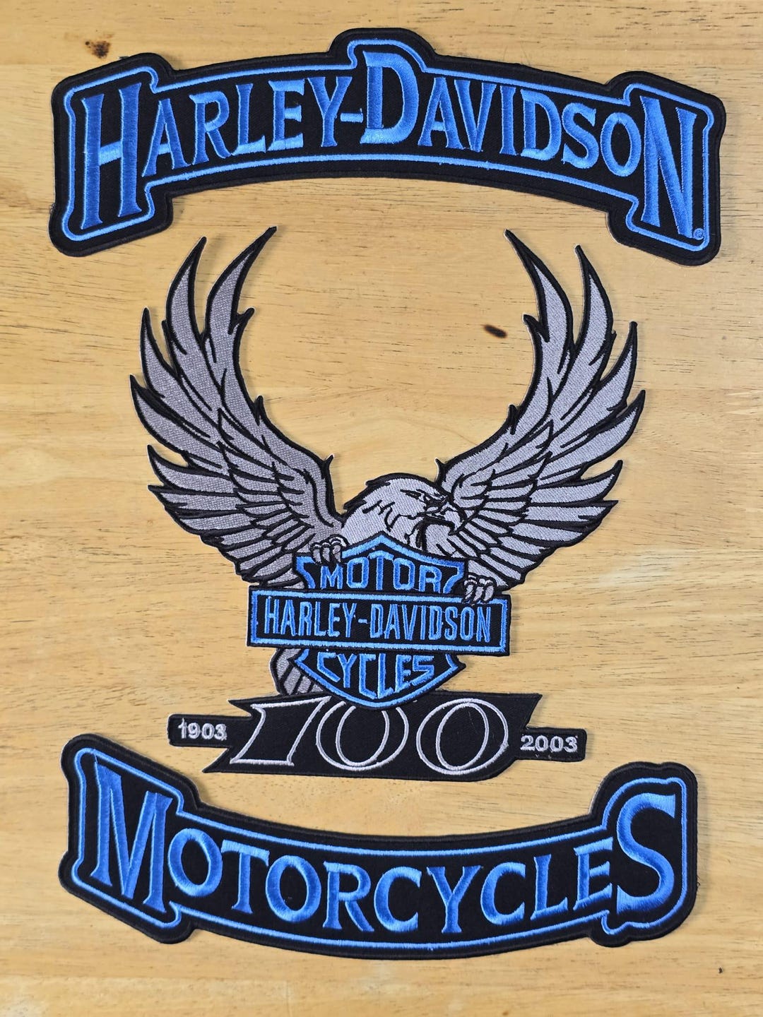 Harley Davidson Motorcycles Silver and Blue Eagle Set of 3 Embroidery ...