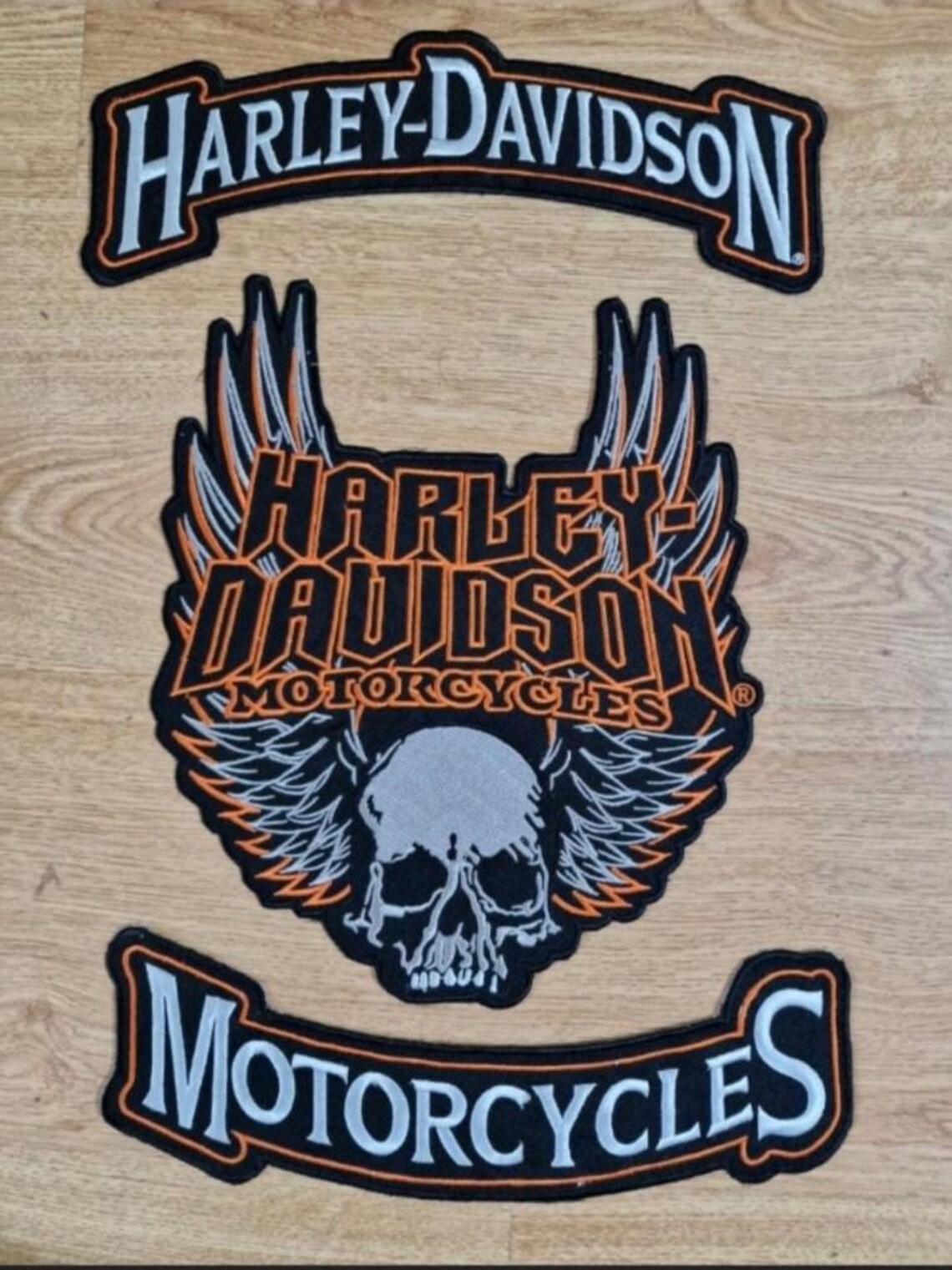 Harley Davidson Motorcycles Large Wings Skull Embroidery Patches Set of ...
