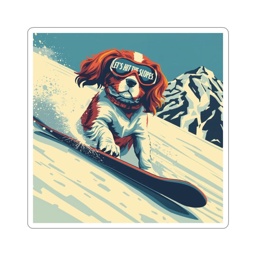 Snowboarding Dog Illustration Kiss-cut Stickers | Snowboard Puppy ...