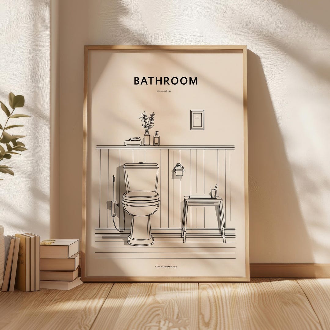Bathroom Toilet Line Art Wall Art Print, Minimalist Poster - Etsy