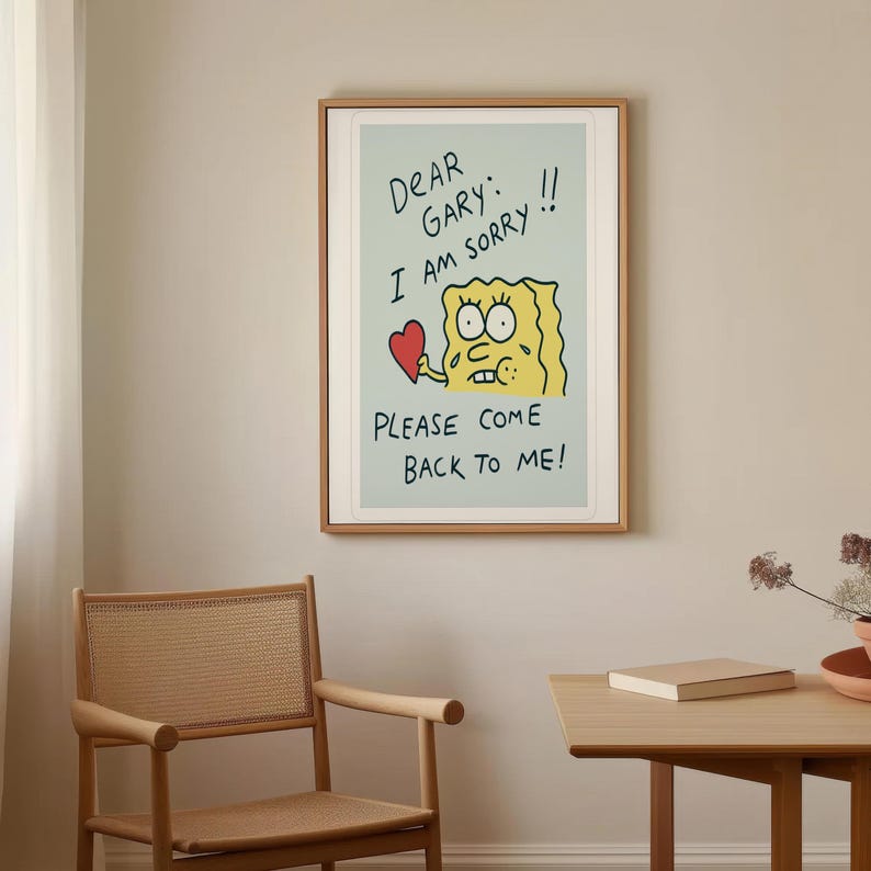 Spongebob Apology Letter, Cartoon Wall Art Print, Pop Art Poster - Etsy
