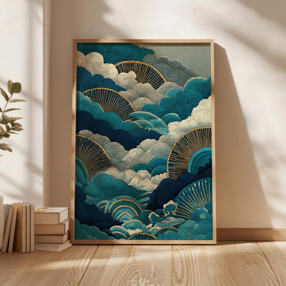Abstract Clouds and Fans, Japanese Wall Art Print, Oriental Poster - Etsy
