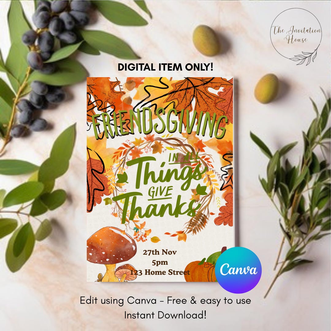 Friendsgiving Invitation, Canva Template, Party Invite, Pumpkin ...