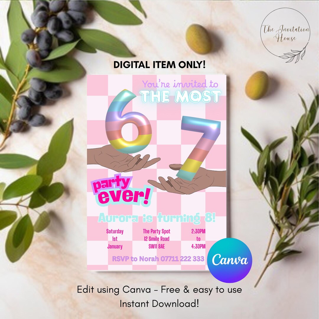 6 7 Party Invitation, Rainbow Birthday Invite, Six Seven Invitation ...