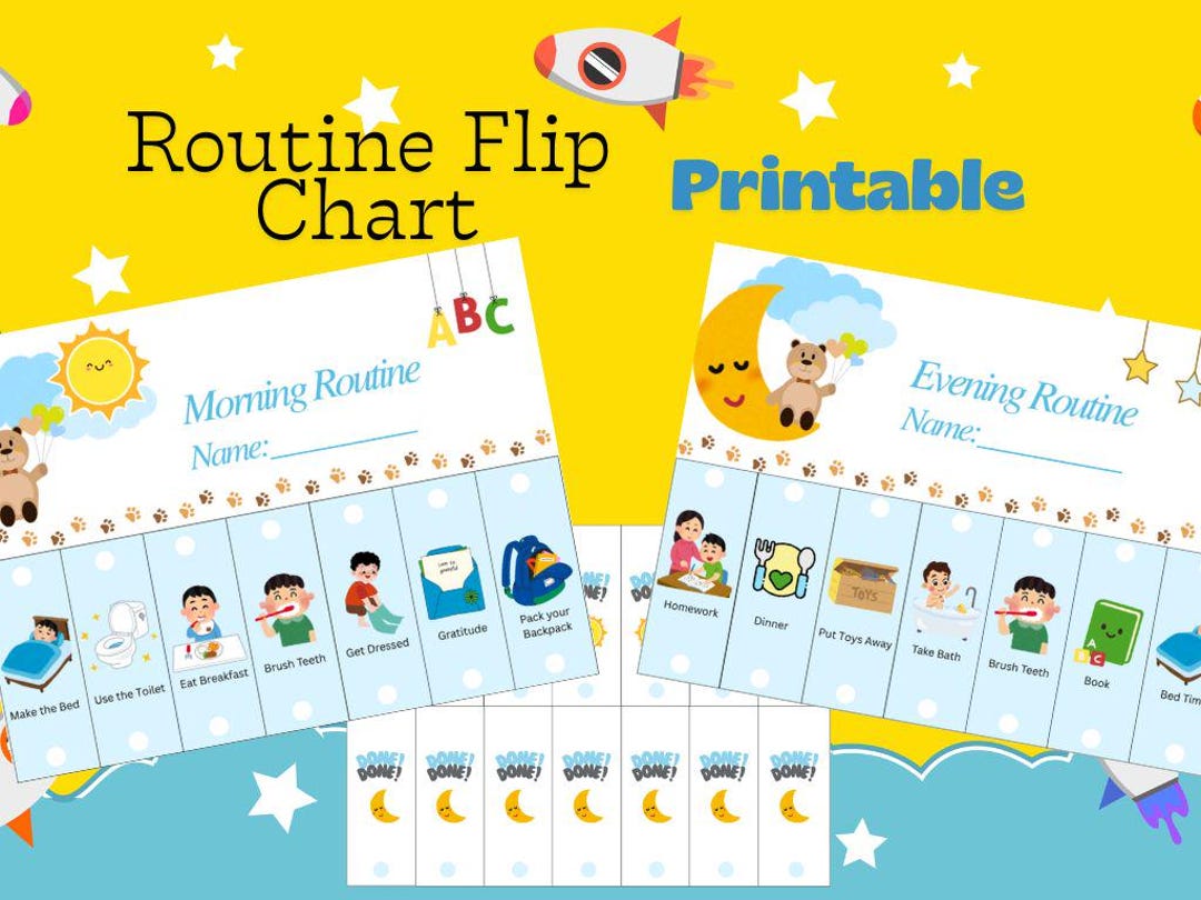 Toddler Routine Chart, Morning & Evening Visual Schedule (PDF Printable ...