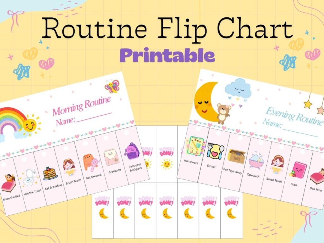 Toddler Routine Chart, Morning & Evening Visual Schedule (PDF Printable ...