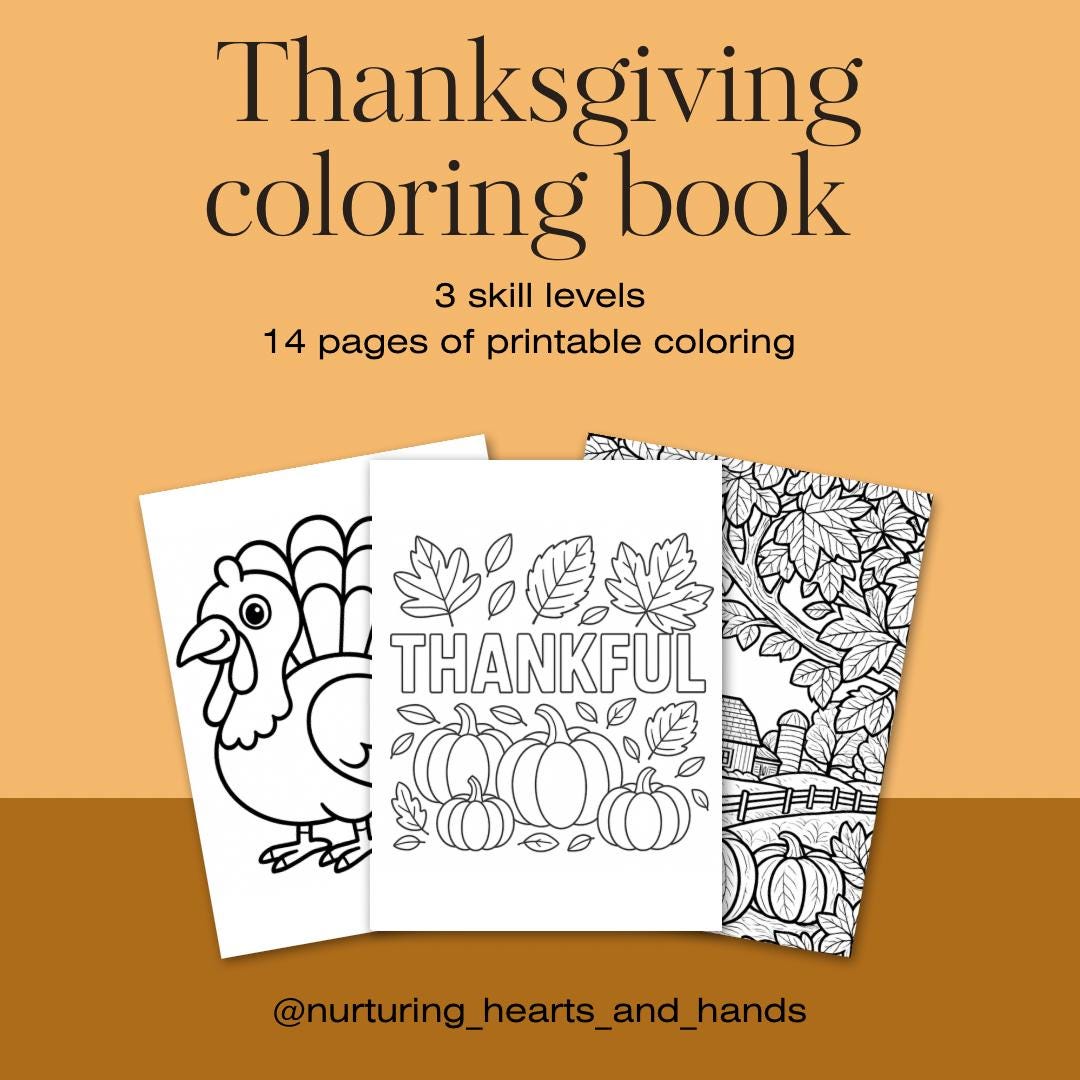 Thanksgiving Coloring Book — 14 Printable Pages | Easy, Medium and ...
