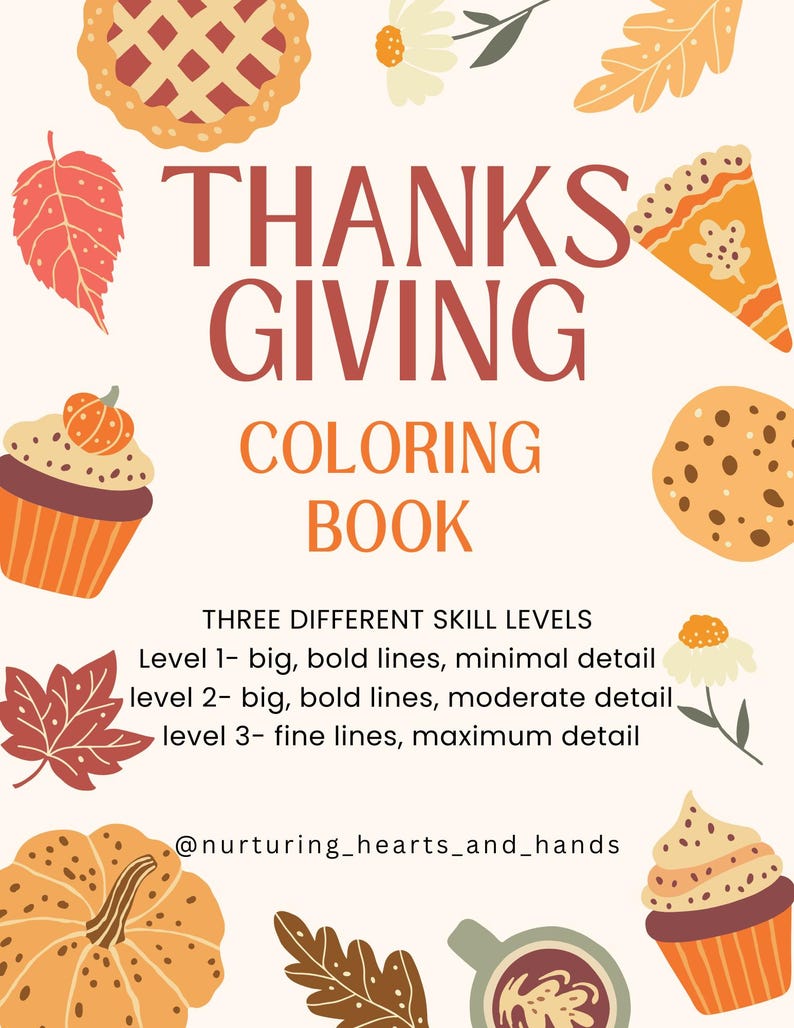 Thanksgiving Coloring Book — 14 Printable Pages | Easy, Medium and ...