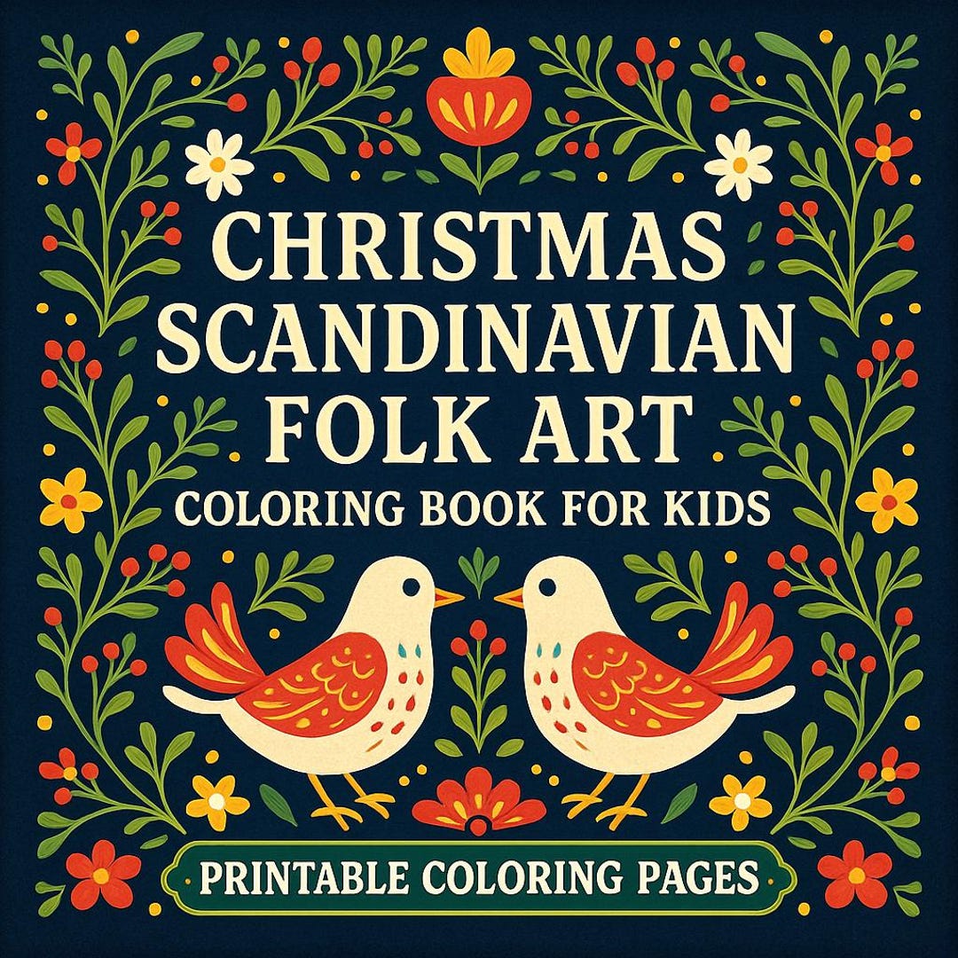 Christmas Coloring Book for Kids | Scandinavian Folk Art | Printable ...