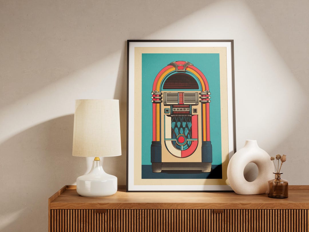 Retro Jukebox Poster | 1950s Diner Wall Art, Vintage Music Room Decor, Mid Century Nostalgia ...