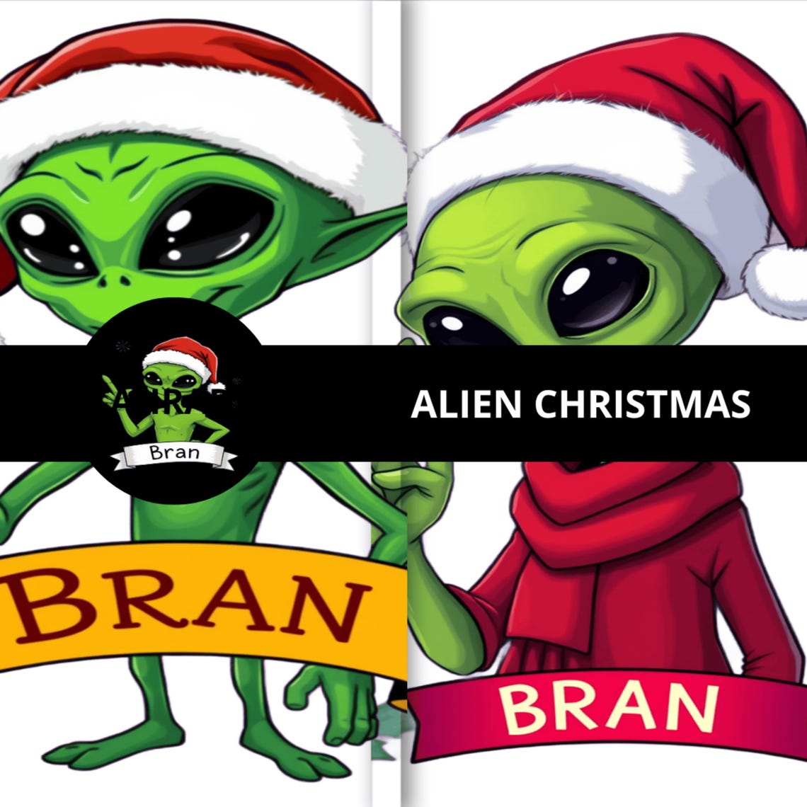 Alien Christmas Clipart Bundle | Cute Green Alien PNG | Santa Hat Alien ...