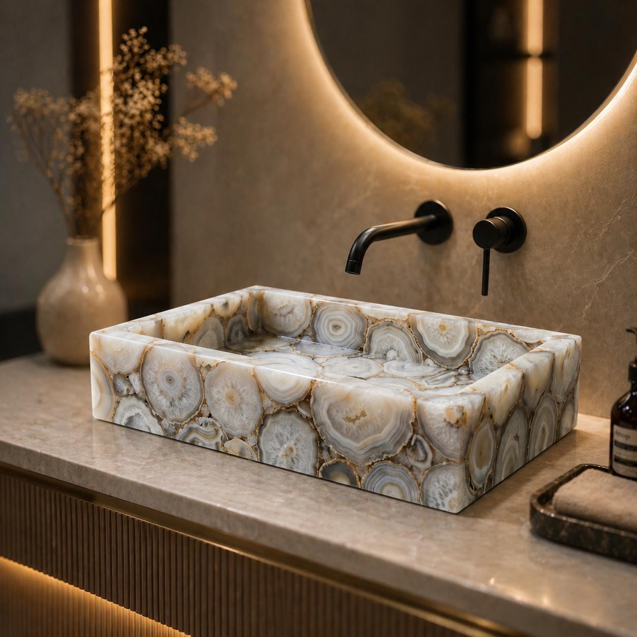 Agate Sink Vanity Luxury Stone Wash Basin Handmade Bathroom Decor ...