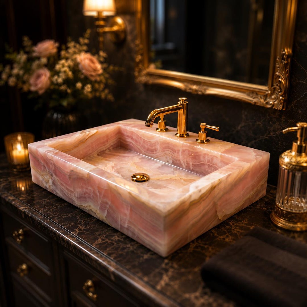 Pink Onyx Sink Bathroom Vanity Basin Luxury Wash Basin Handmade Marble ...