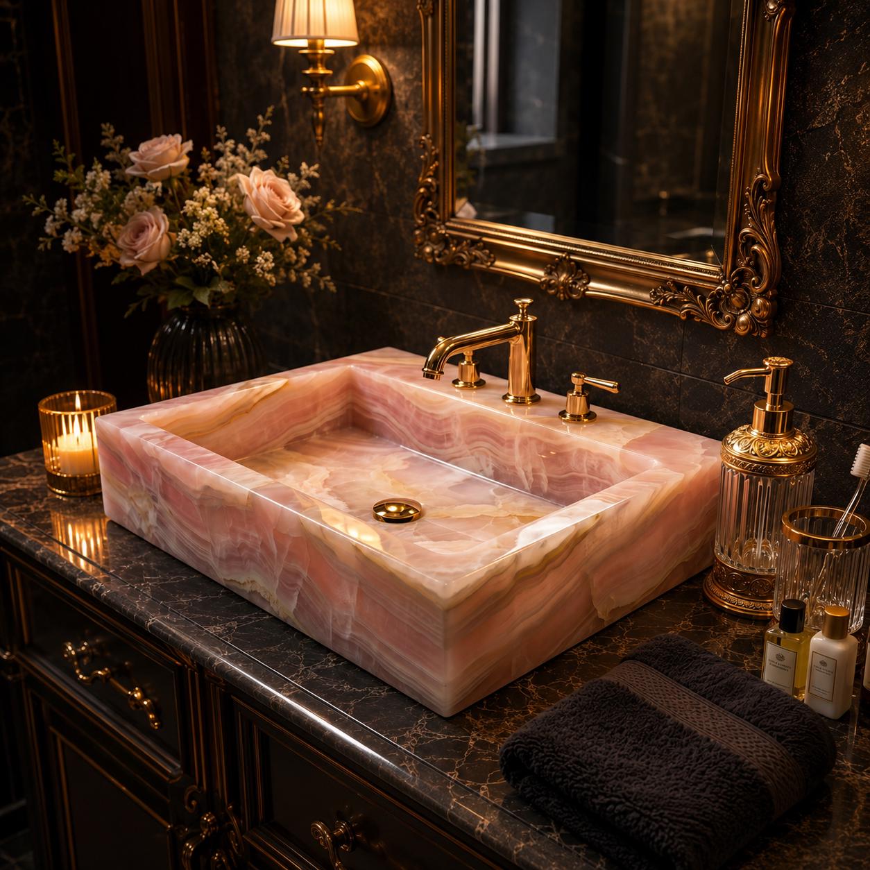 Pink Onyx Sink Bathroom Vanity Basin Luxury Wash Basin Handmade Marble ...