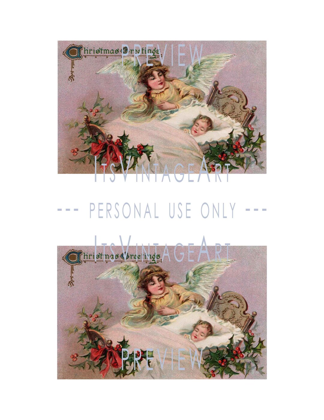 Printable Christmas Cards Vintage 1909 Angel Baby Crib – 25 Cards ...