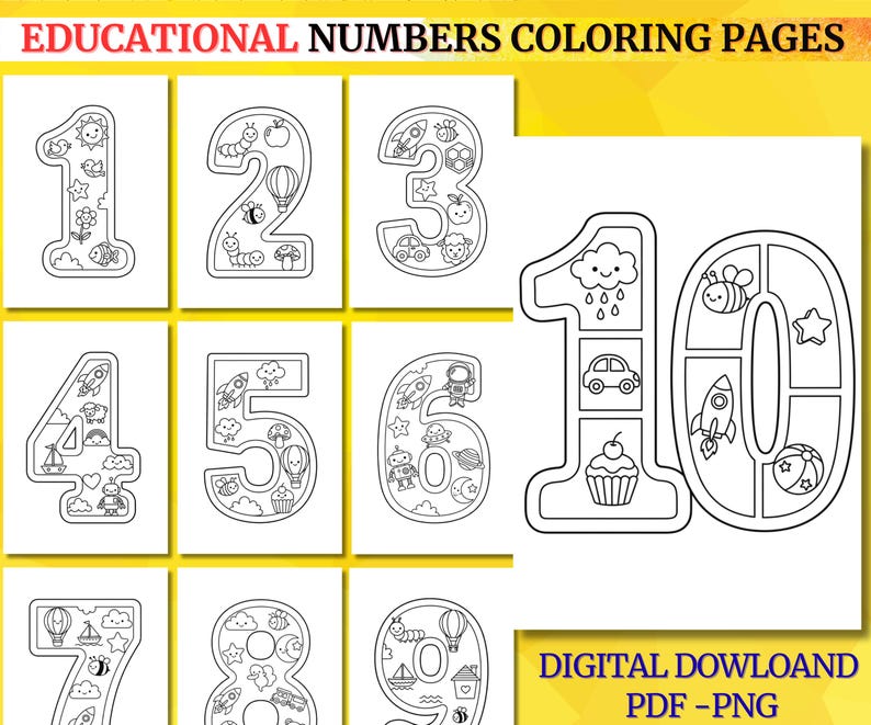 Number Coloring Pages 1-10 – Fun Learning Activities (digital Download ...