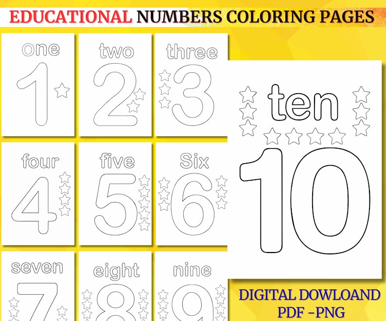 Number Coloring Pages 1-10 – Fun Learning Activities (digital Download ...