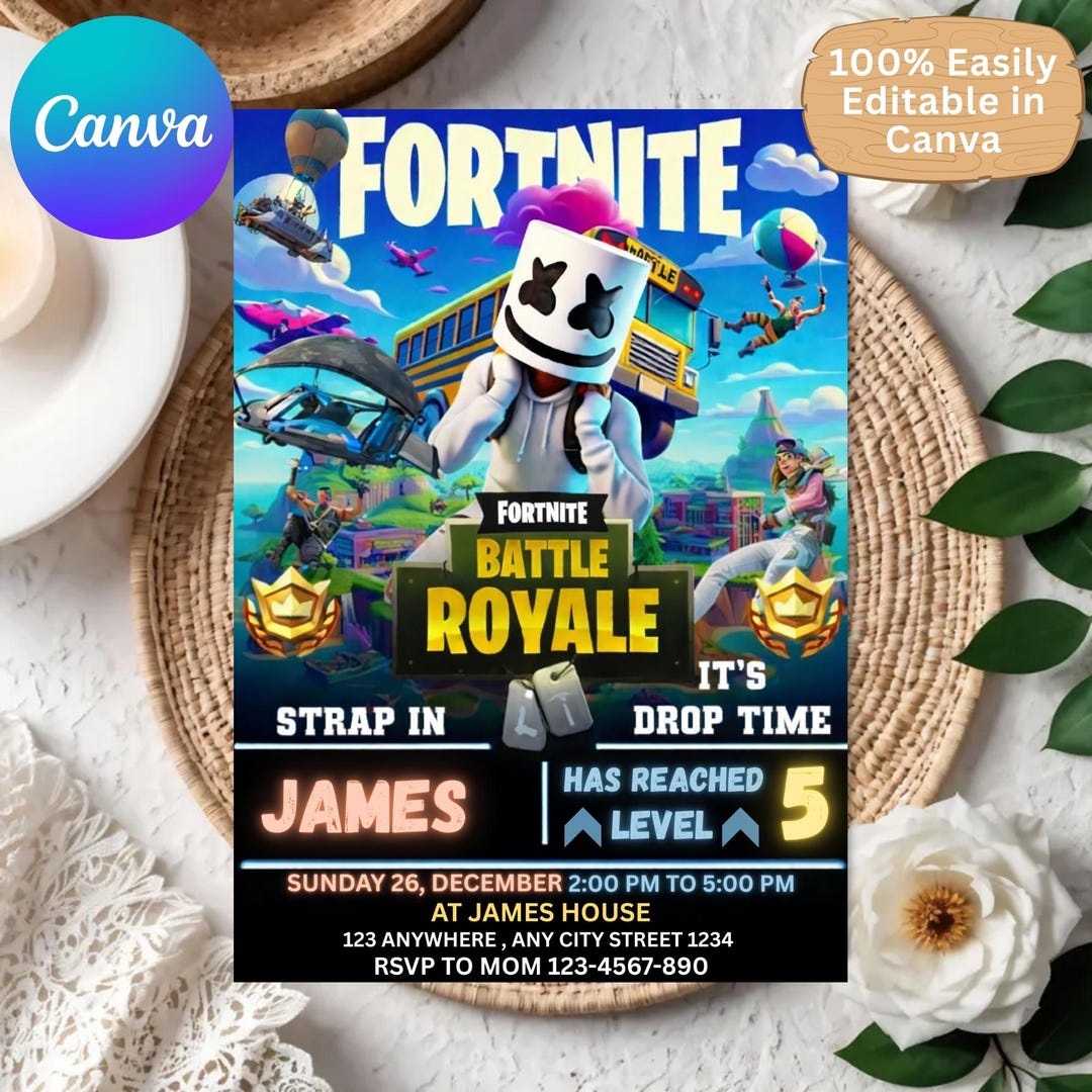 Battle Royale Birthday Invitation | Gamer Party, Level up (canva ...