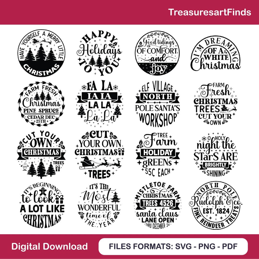 Merry Christmas Text Svg Bundle, Christmas Quote Svg, Holiday Lettering ...