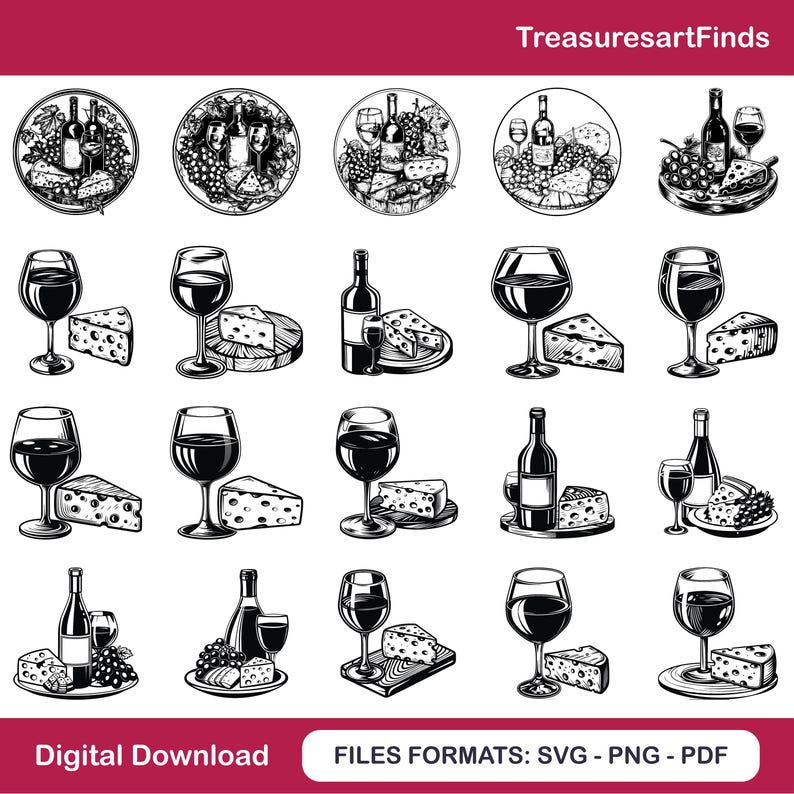 Wine and Cheese Svg , Wine Svg Files , Vineyard Svg , Winery Bundle Svg ...