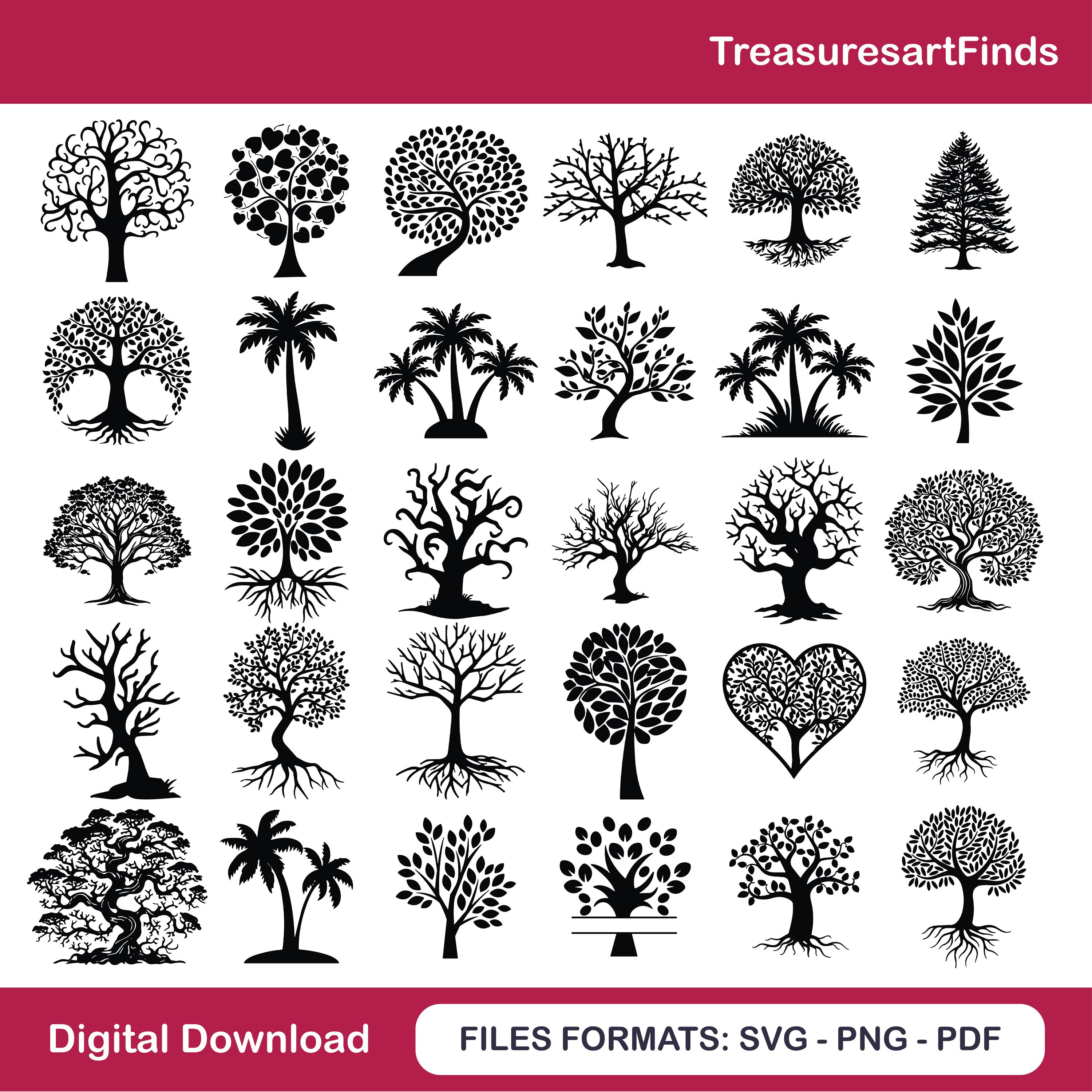 Tree Svg Bundle, Forest Tree Svg, Tree Roots Svg, Tree Clipart, Tree ...