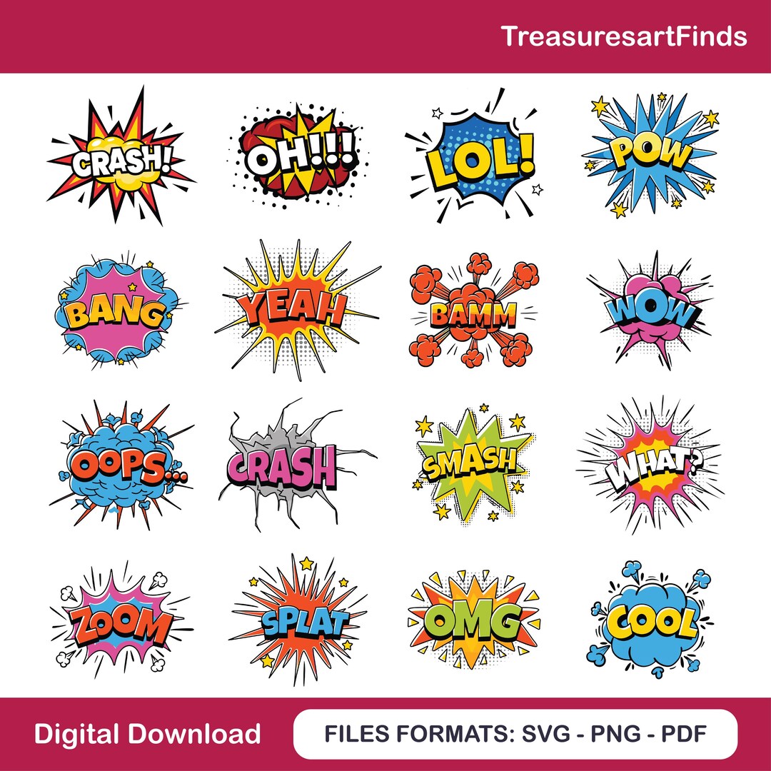Comic Style Action Svg Bundle,pop Art Text,comic Cartoon Style,comic ...