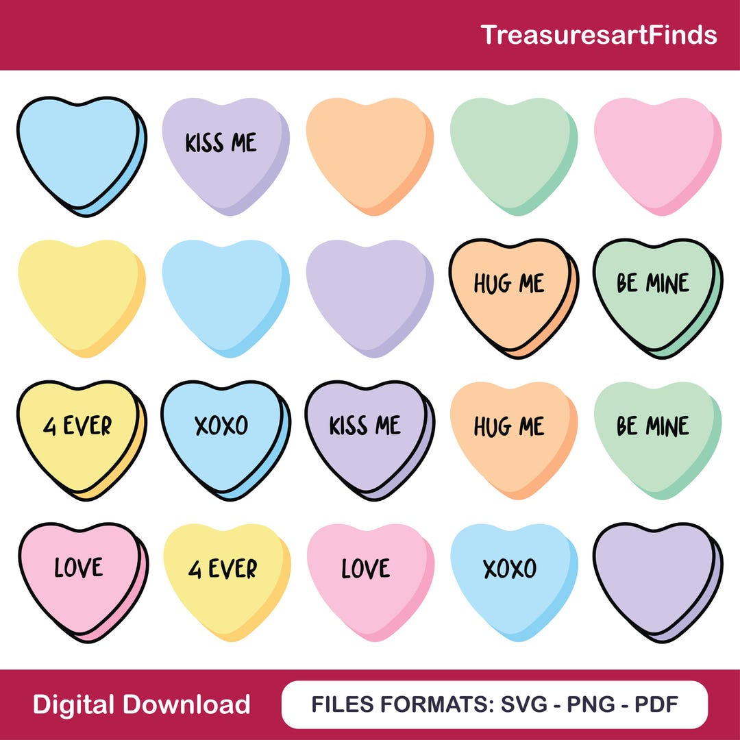 Candy Hearts SVG Cut Files | Set of 24 | Valentine's Day Sweethearts ...