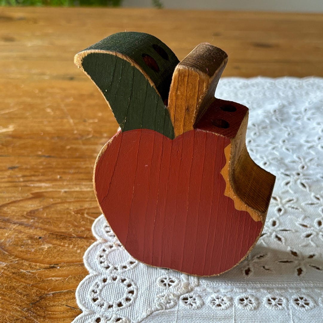 Red Apple Pencil Holder, Vintage, Handmade, Handpainted Red Apple, Desk ...