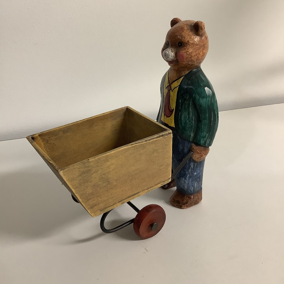 Grandfather Bear Pushing Cart Hand Painted Figure Wood Carving - Etsy