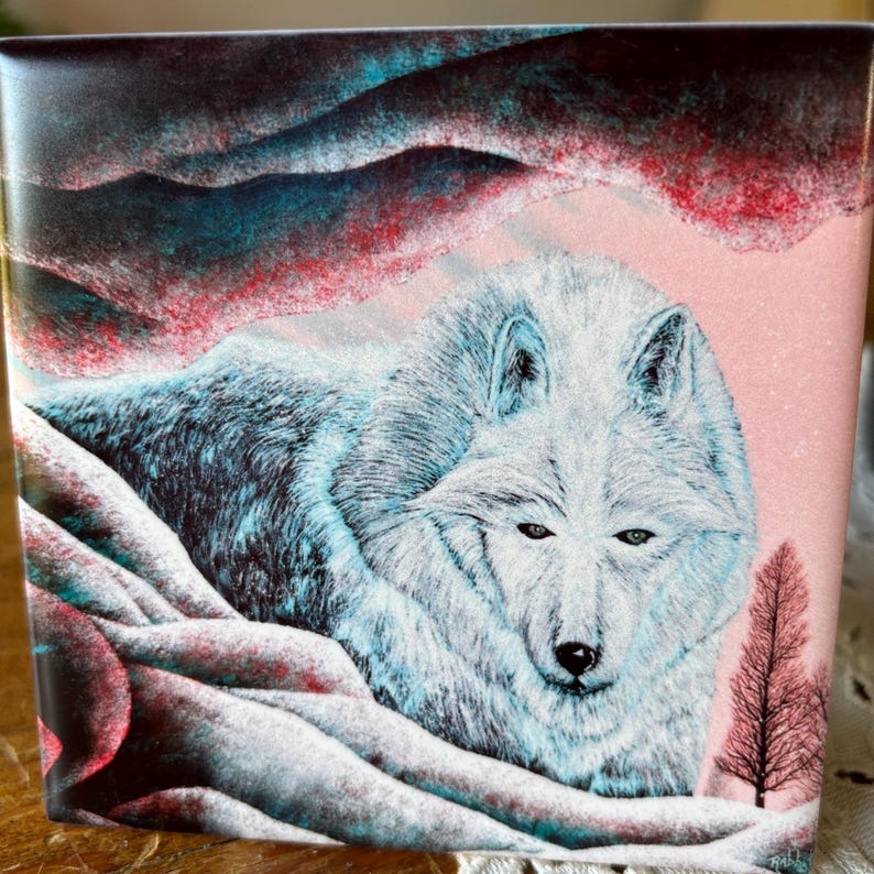 Vintage Bill Rabbit Tile, Hiding Wolf, Art Tile Set on Tabletop, hiding ...