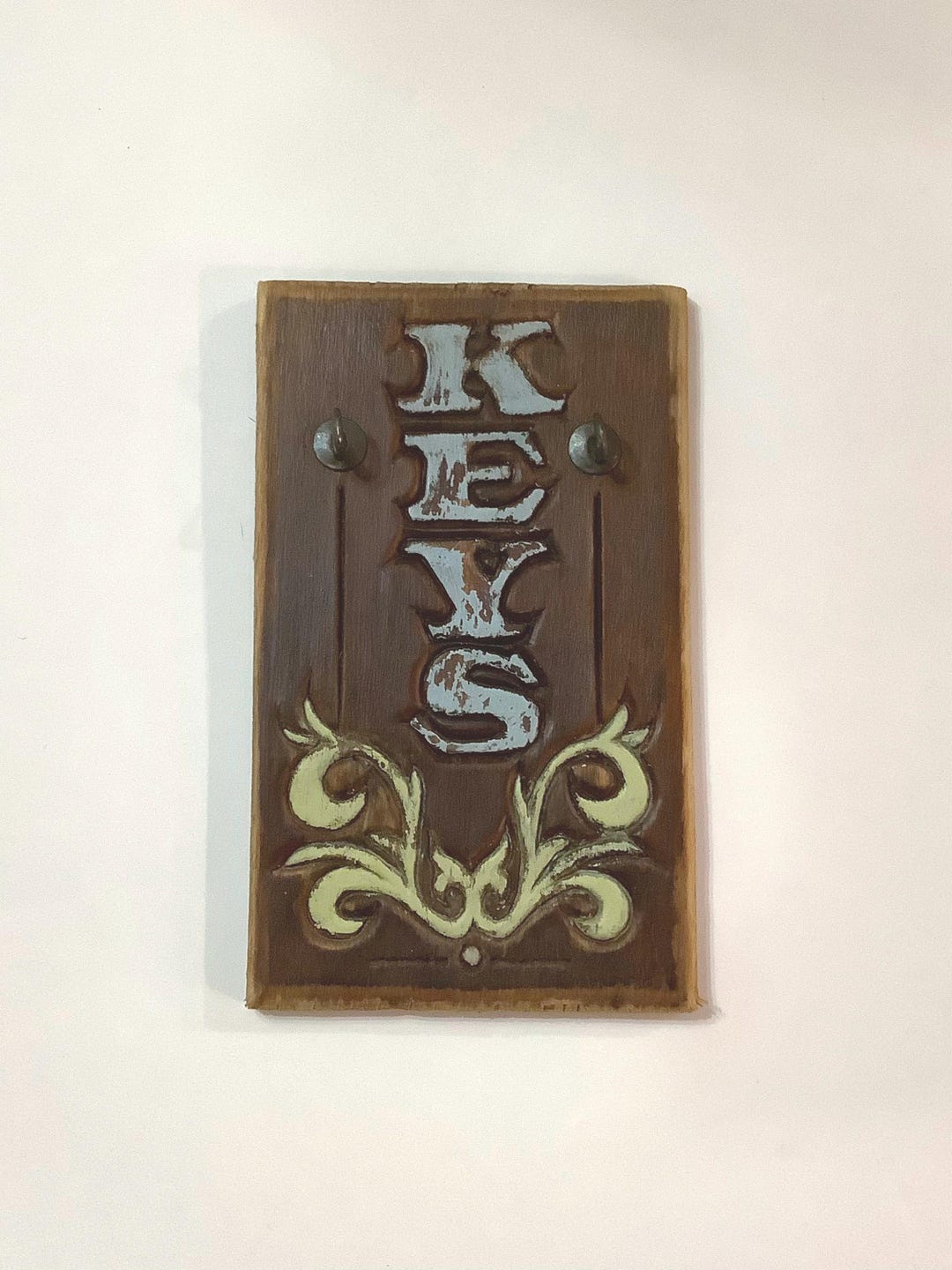 Key Holder Plaque Solid Wood MCM Vintage With Hooks - Etsy