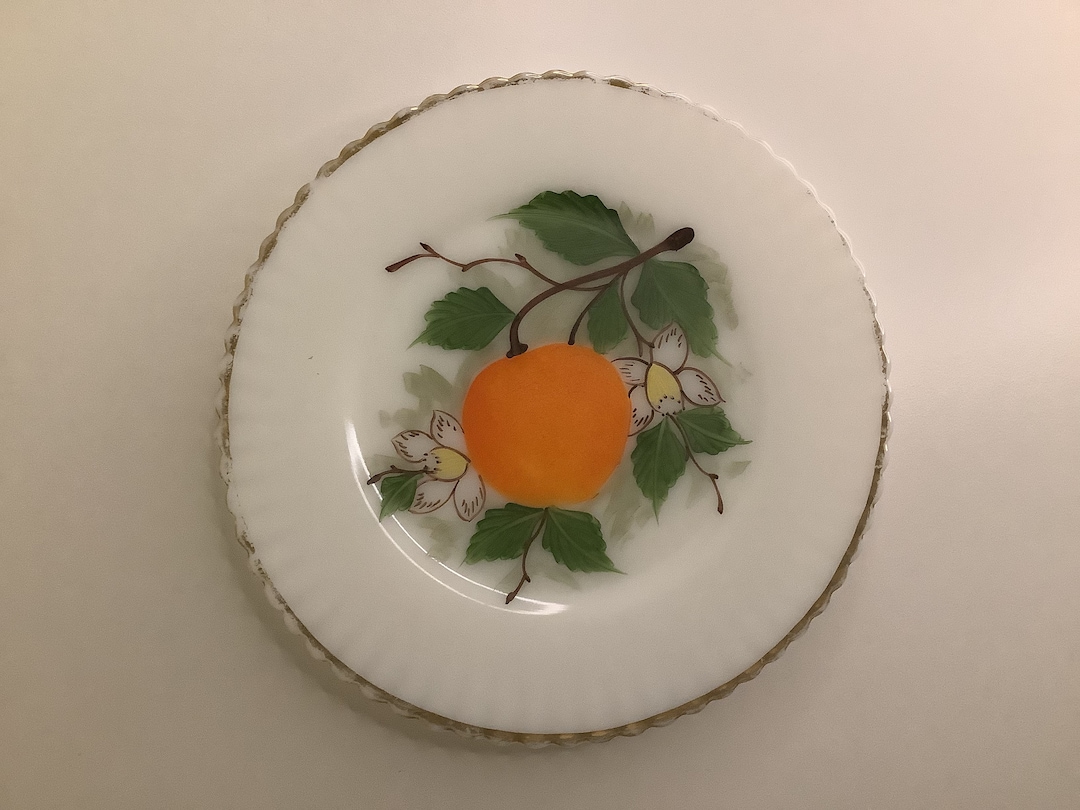 Macbeth Evans Petalware Milk Glass Hand Painted Peach /orange Dessert ...