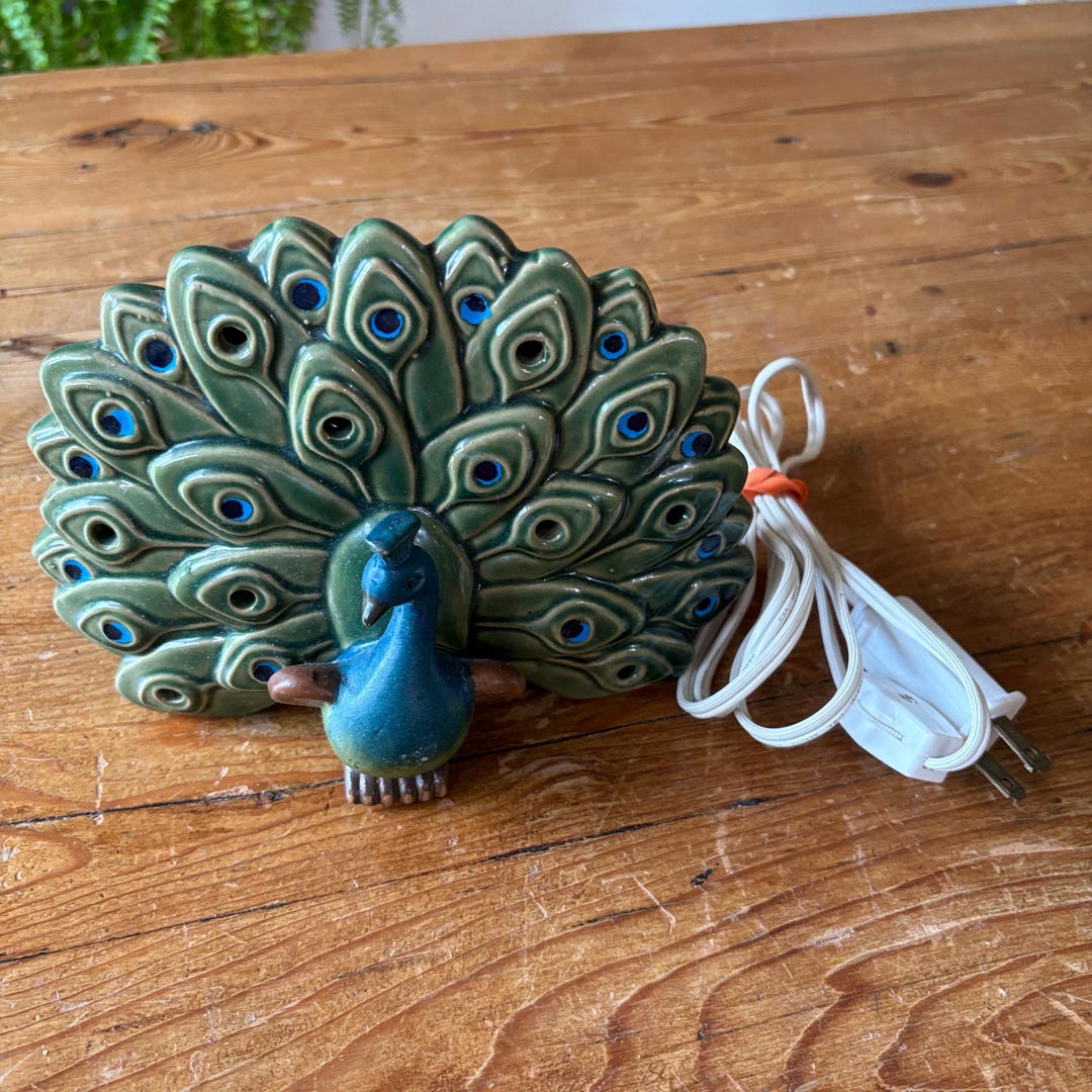 Vintage Peacock Lamp, Nightlight, Ceramic Peacock, Desk Decor, Table ...