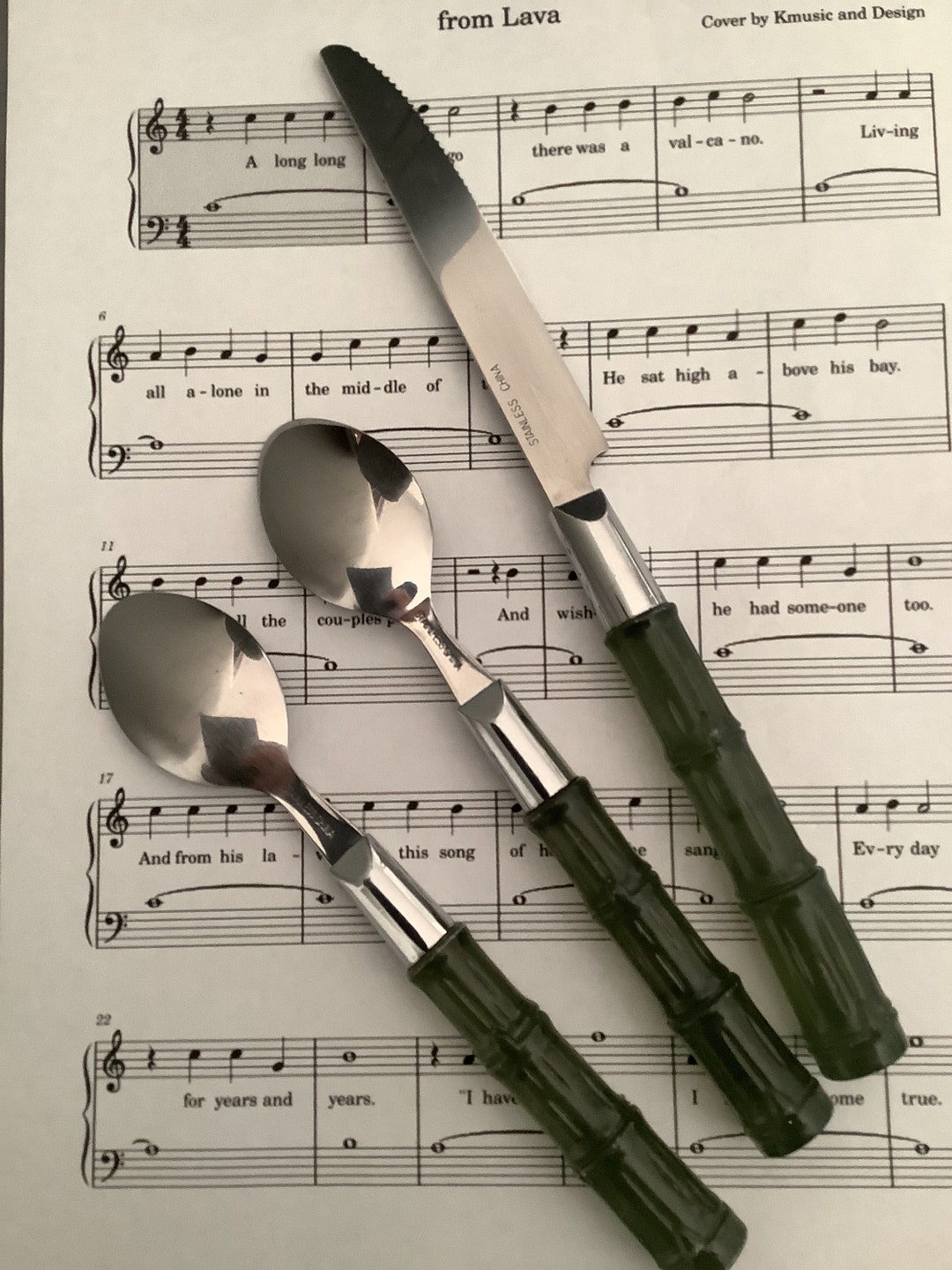 Green Lucite Bamboo Shaped Handle Flatware Spoon Knife Set - Etsy