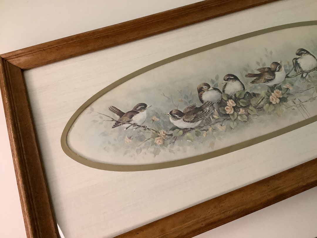 Margie Morrow 1983 Birds on a Rose Bush Vintage Art Print - Etsy