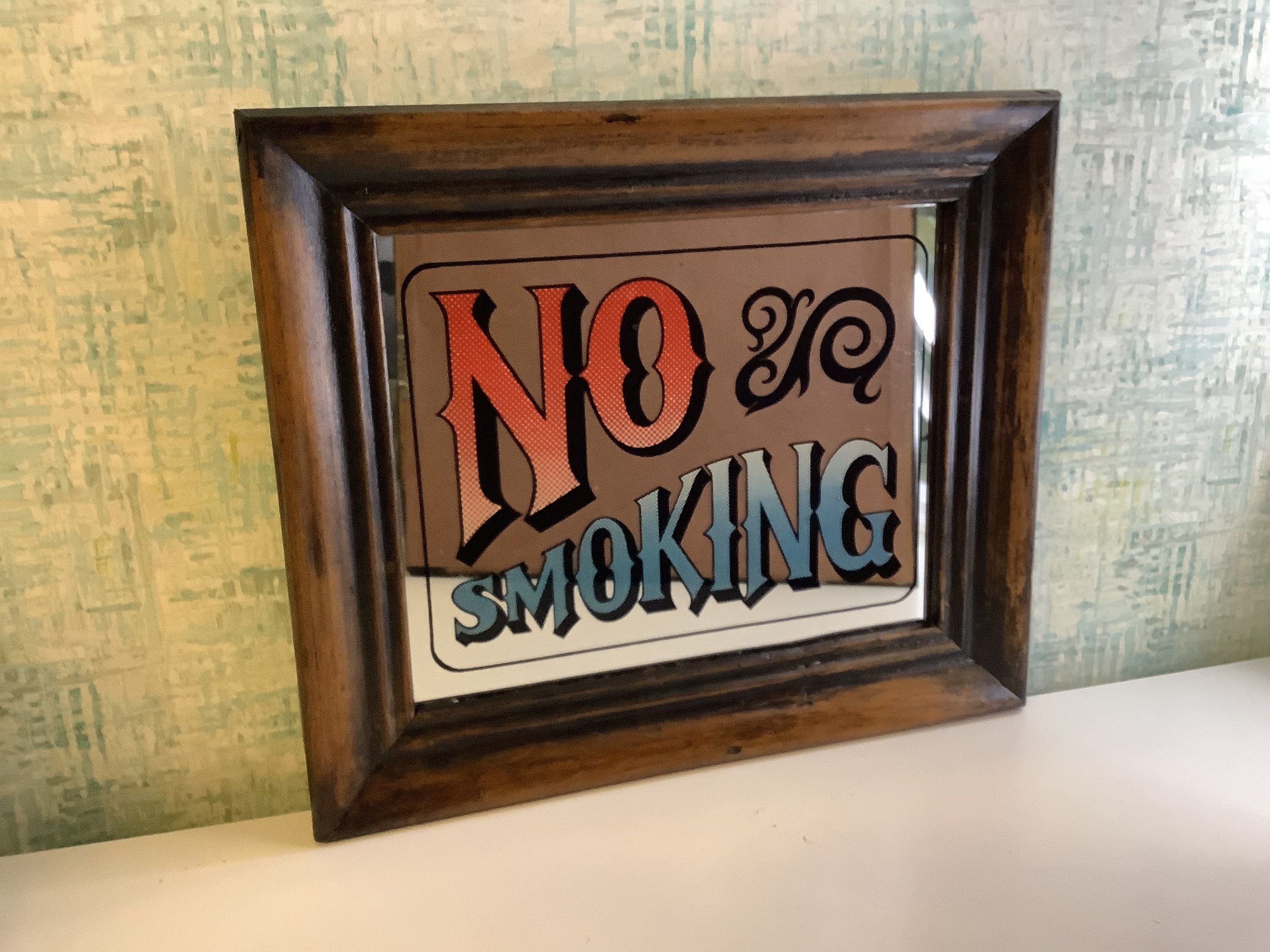 Vintage Bar Sign No Smoking Mirror Framed in Solid Wood Deep Walnut ...