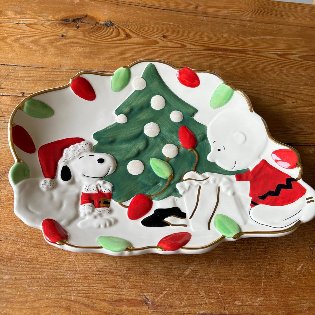 Vintage Lenox Snoopy Peanuts, Charlie Brown, Christmas Canapé Plate ...