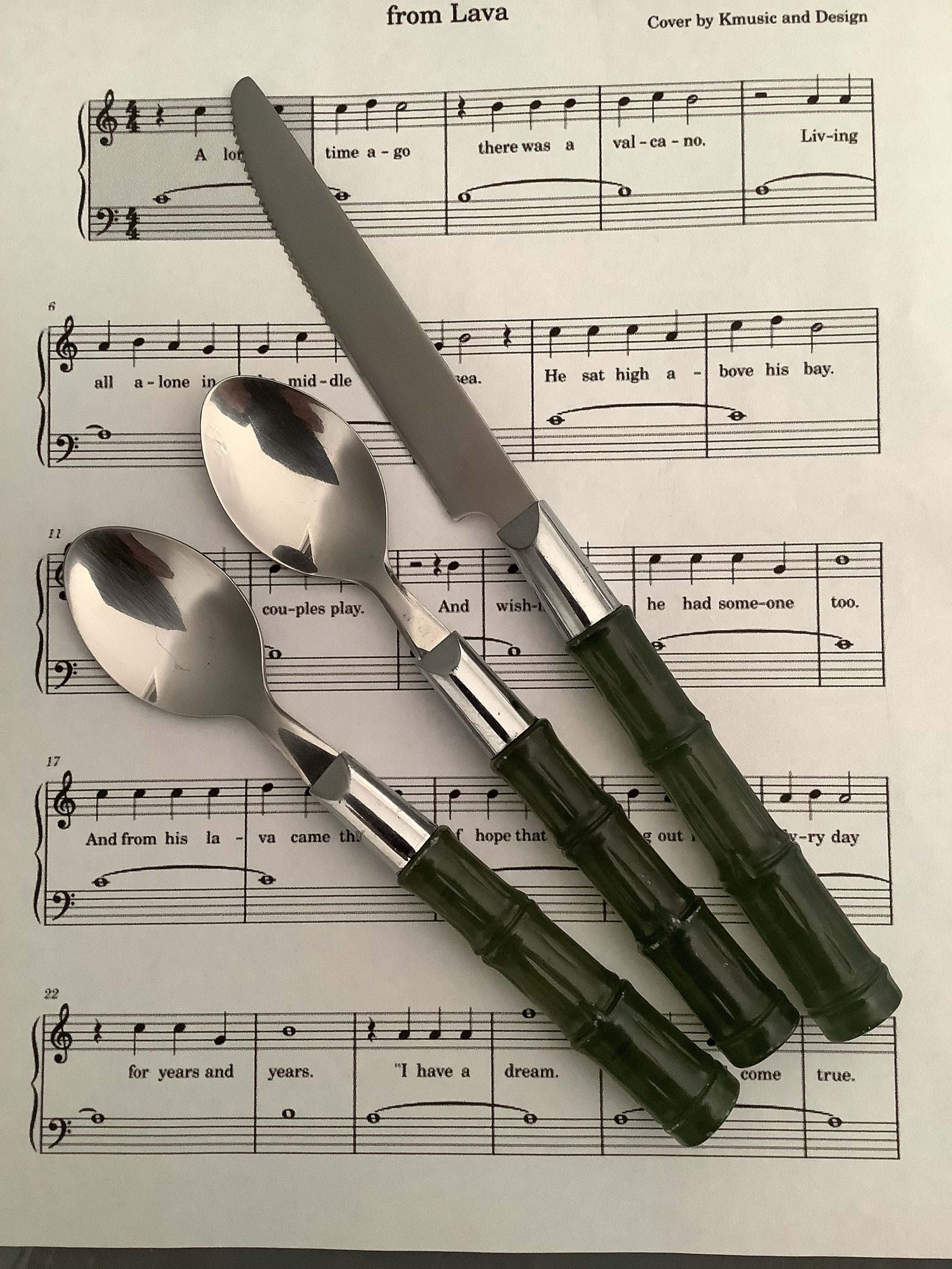 Green Lucite Bamboo Shaped Handle Flatware Spoon Knife Set - Etsy